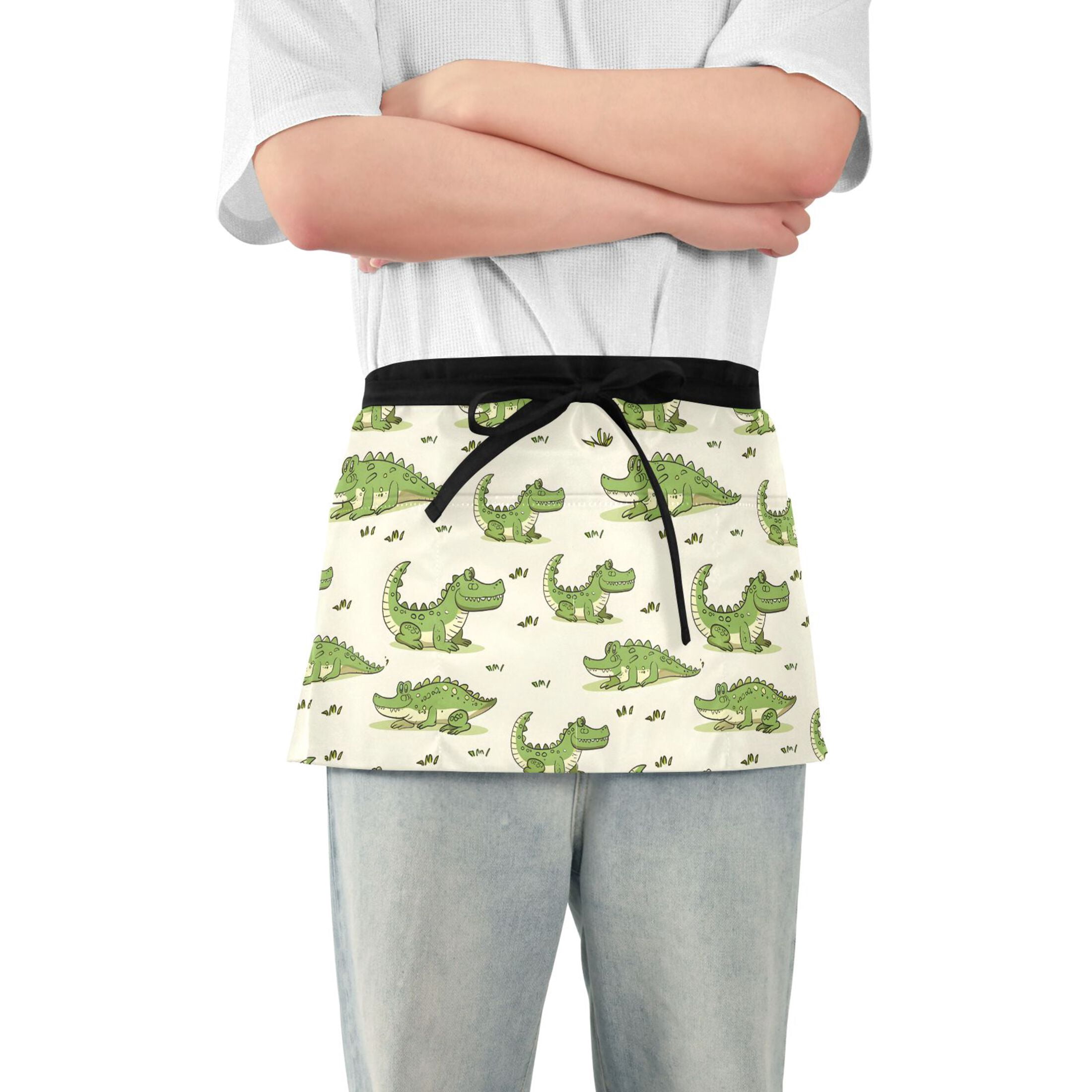 Cute Little Crocodile Server Apron with 3 Pockets Waterproof Waitress ...