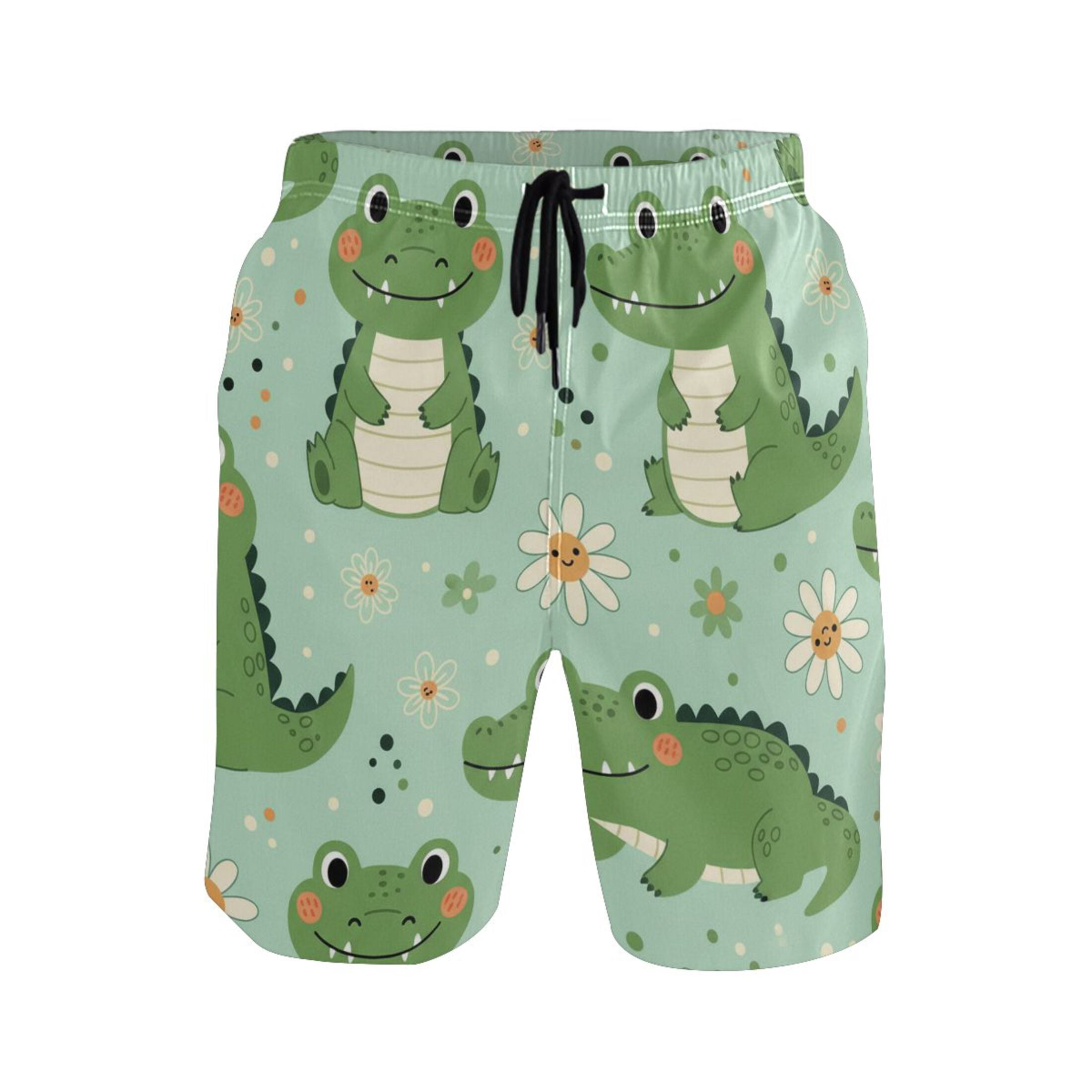 Cute Little Daisy Cartoon Crocodile Mens Swim Trunks Quick Dry Board ...