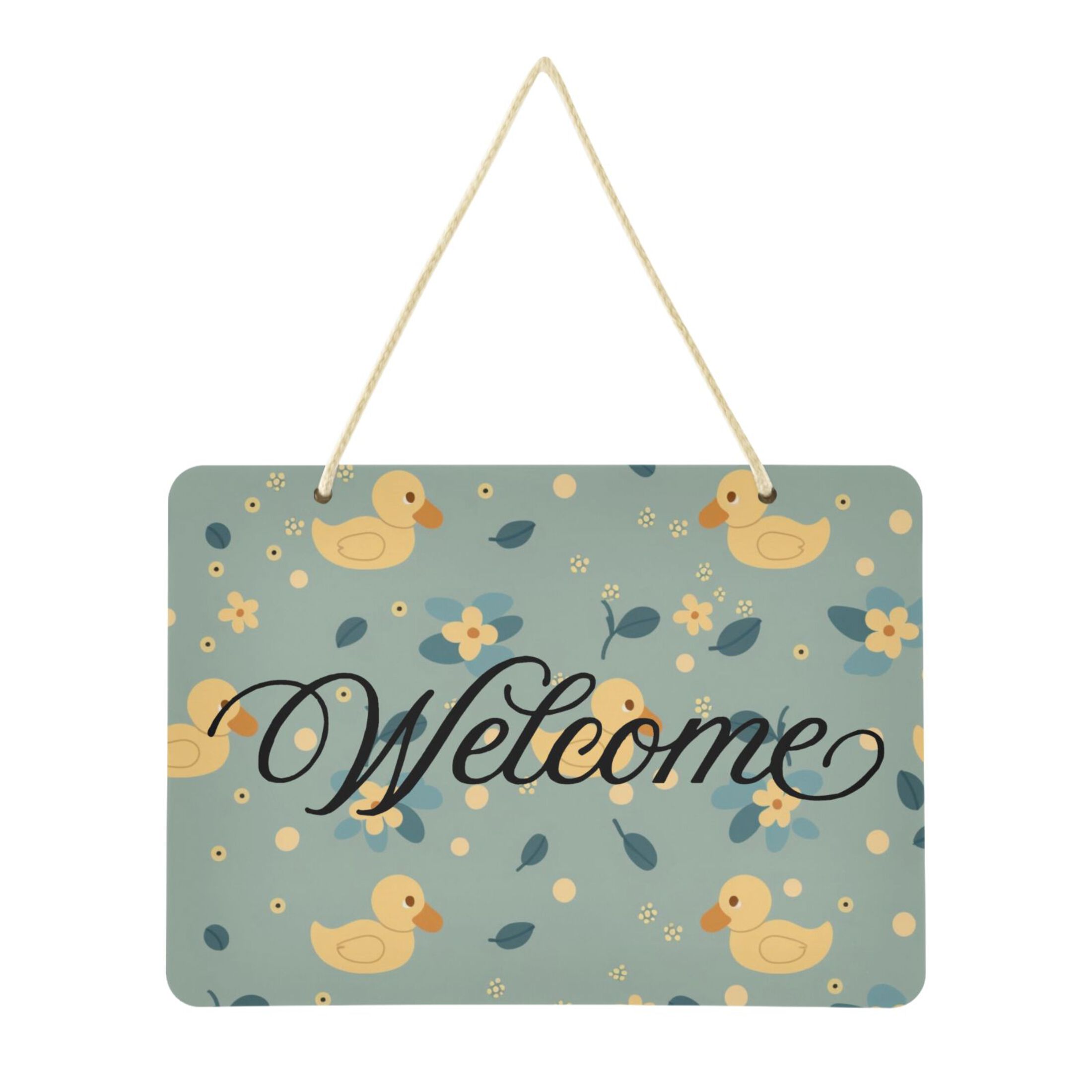 Cute Little Duck and Flowers Welcome Sign Front Door PVC 14x10 inch ...