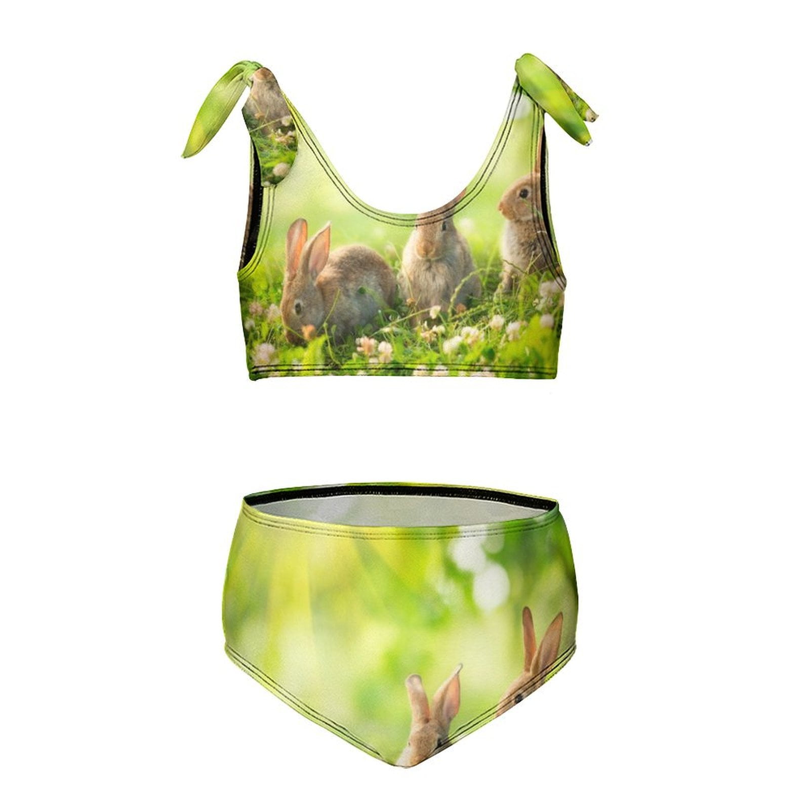 Cute Little Easter Bunnies on Green Grass Girl's 2 Piece Bikini Set ...