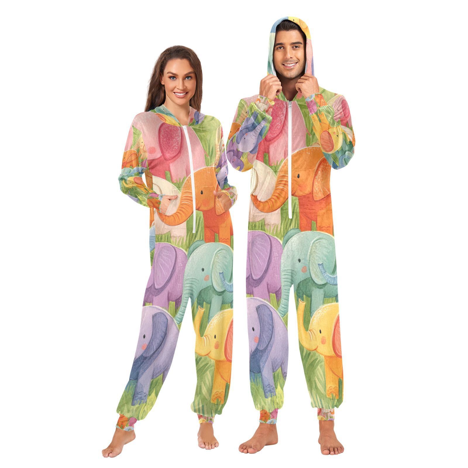 Cute Little Elephants Adult Onesie Pajamas Slim Fit Christmas One Piece ...