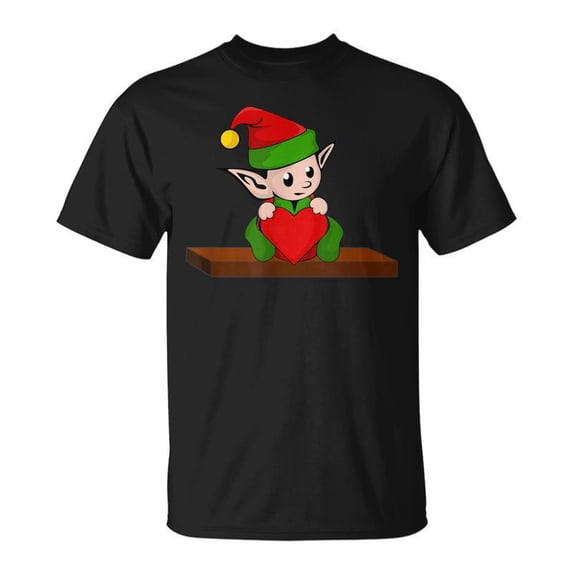 Cute Little Elf Sitting On A Shelf Holding A Heart Men Women Tshirt ...