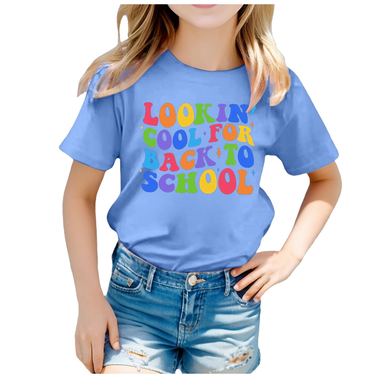 Cute Little Girls Tops Back To School Season Print Round Neck Short ...