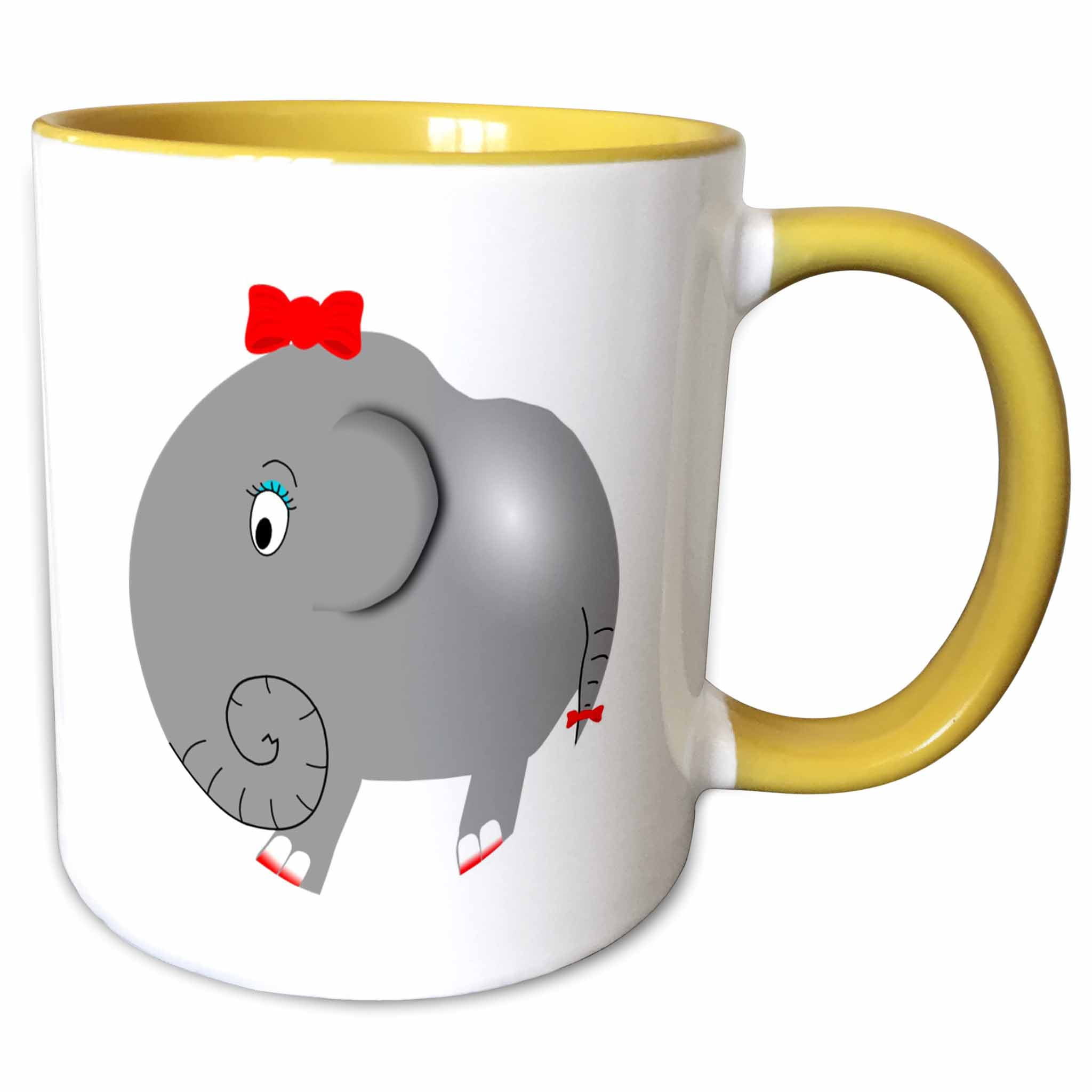 3drose, Cute Little Gray Elephant with Red Bow, 15oz Two-tone Yellow ...