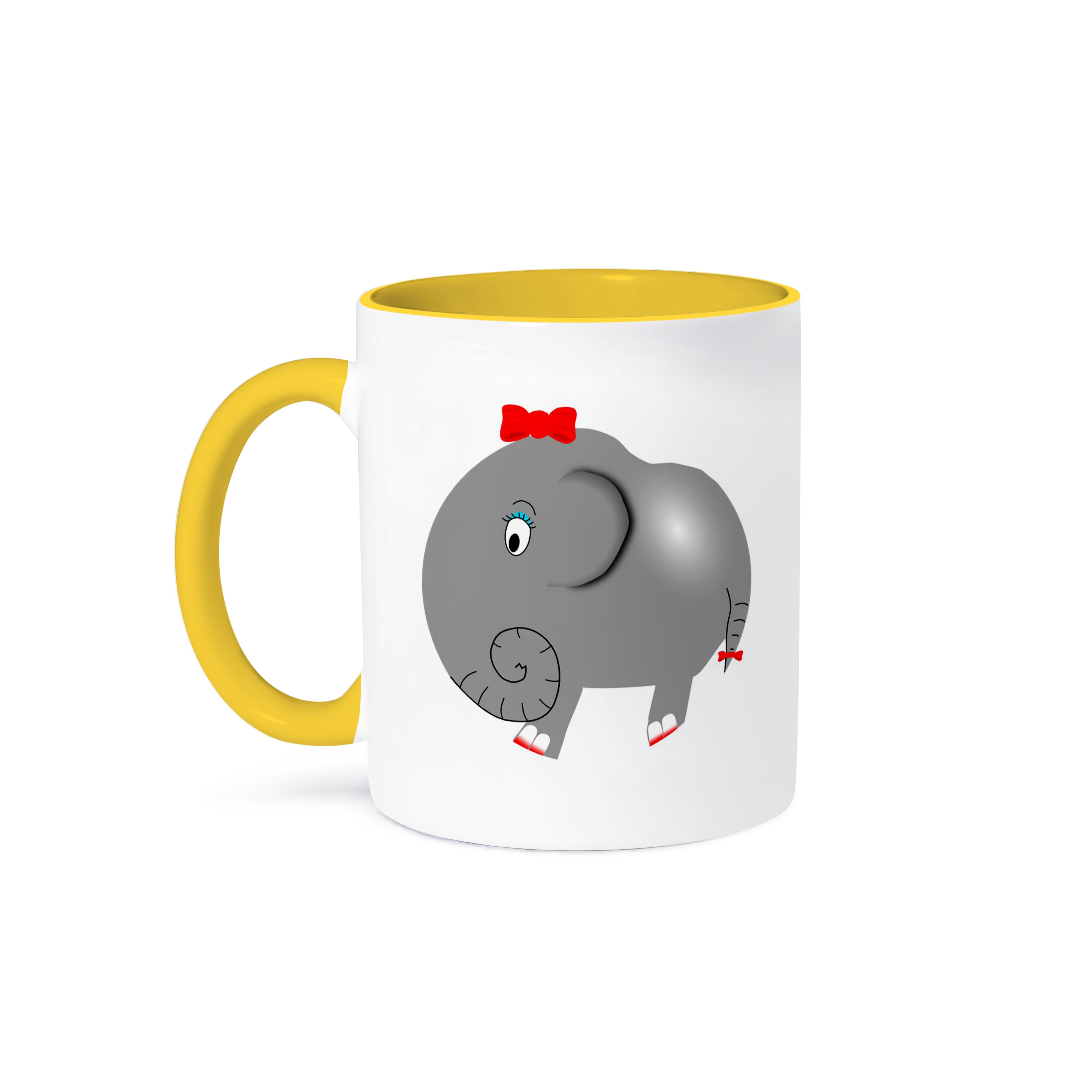Cute Little Gray Elephant With Red Bow, 15oz Two-Tone Yellow Mug ...