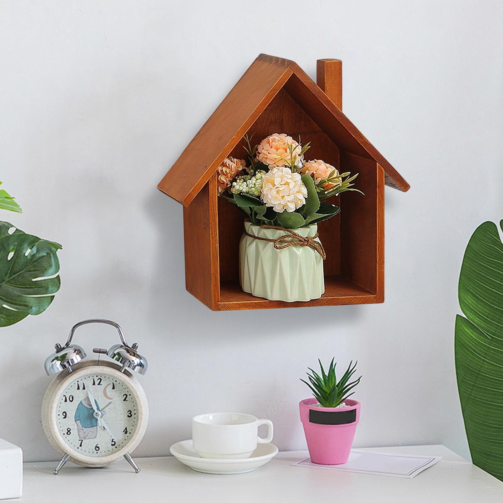 Cute Little House Solid Wood Wall Shelf - Decorative Storage Display ...