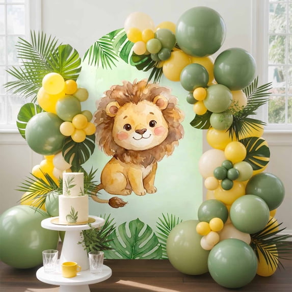 Cute Little Lion Arch Backdrop Cover, 6FT, Green Leaf Tropical Plants ...
