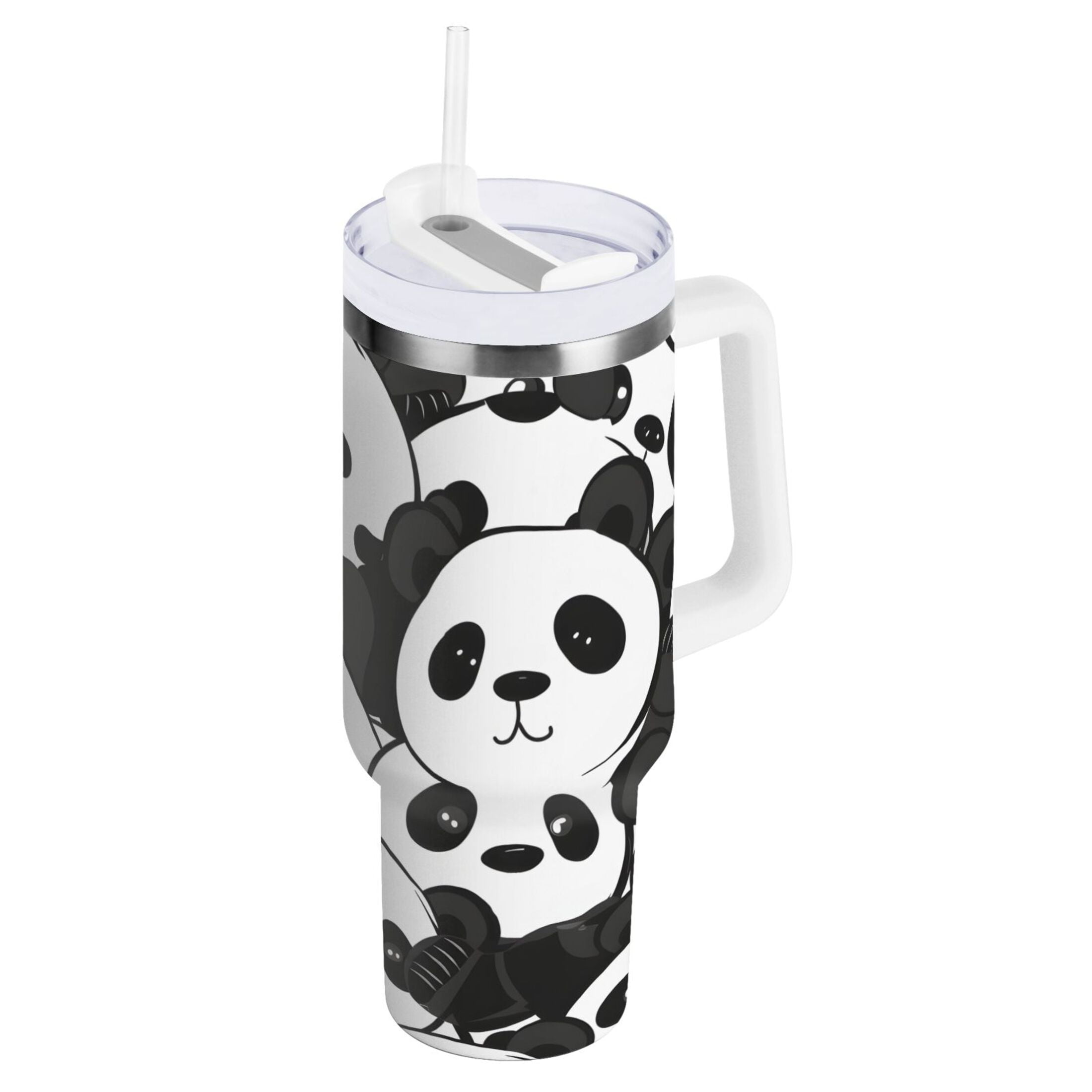 Cute Little Panda Face 30 oz Tumbler with Handle and Straw Lid Vacuum ...