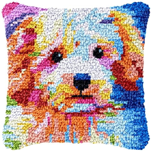 Cute Little Puppy Dog Golden Retriever Latch Hook Pillow Kits for ...