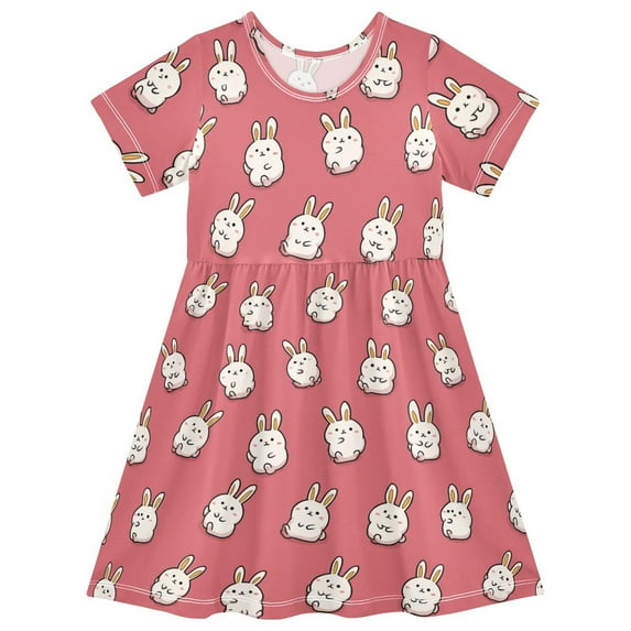 Cute Little Rabbit Short Sleeve Dress A-Line Cute Midi Casual Sundress ...