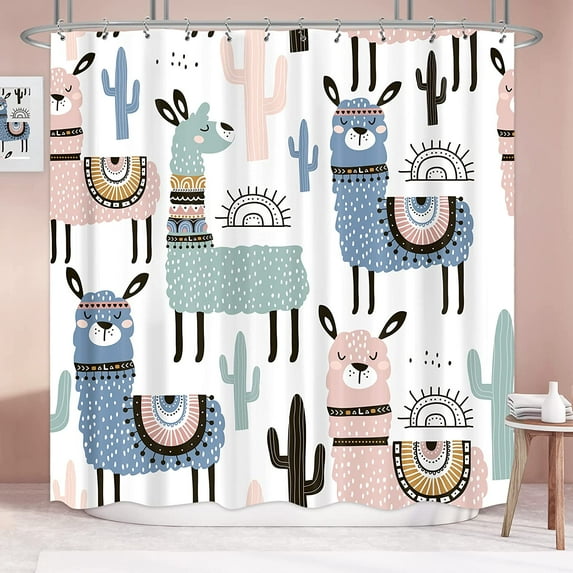 Cute Llama Alpaca Shower Curtain 72Wx72H Bathroom Curtains for Kids Fun ...