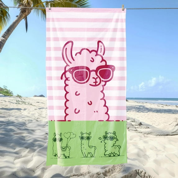 Cute Llama Beach Towel for s & T1EEns, Fun Pink Animal Print, S1oft and ...