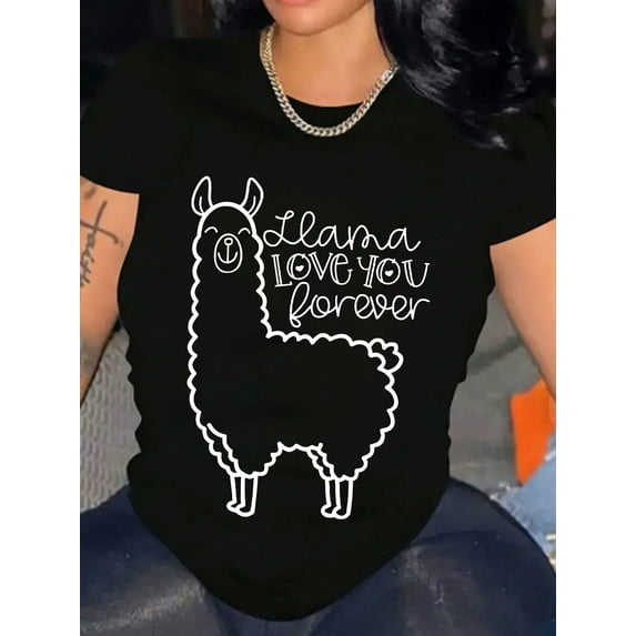 Cute Llama Love You Valentine's Day Women Short Sleeve Crew Neck T ...