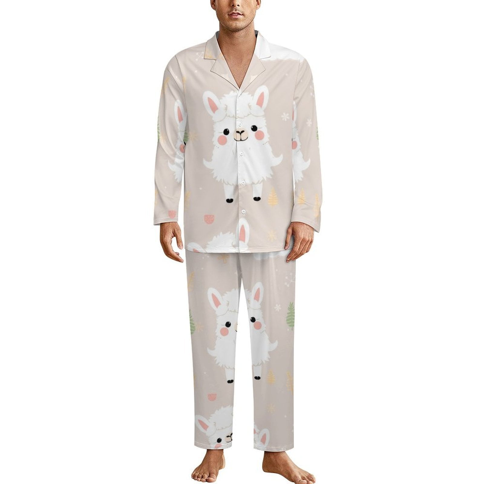 Cute Llama Pattern Background Sleepwear Autumn Casual Oversize Pajama ...