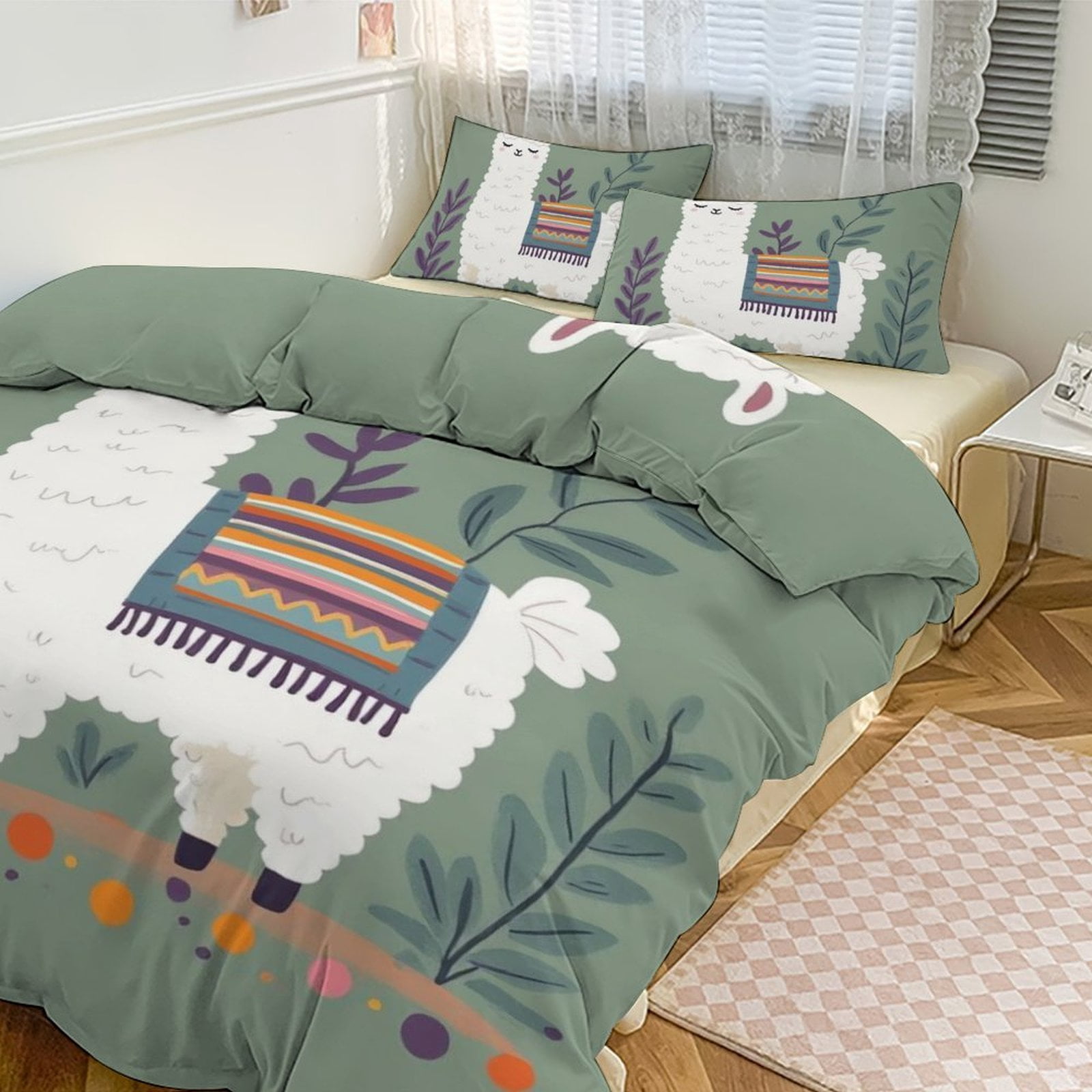 Cute Llama Plant Holder 102x90 3 Pcs Soft Bedding Set Includes Duvet