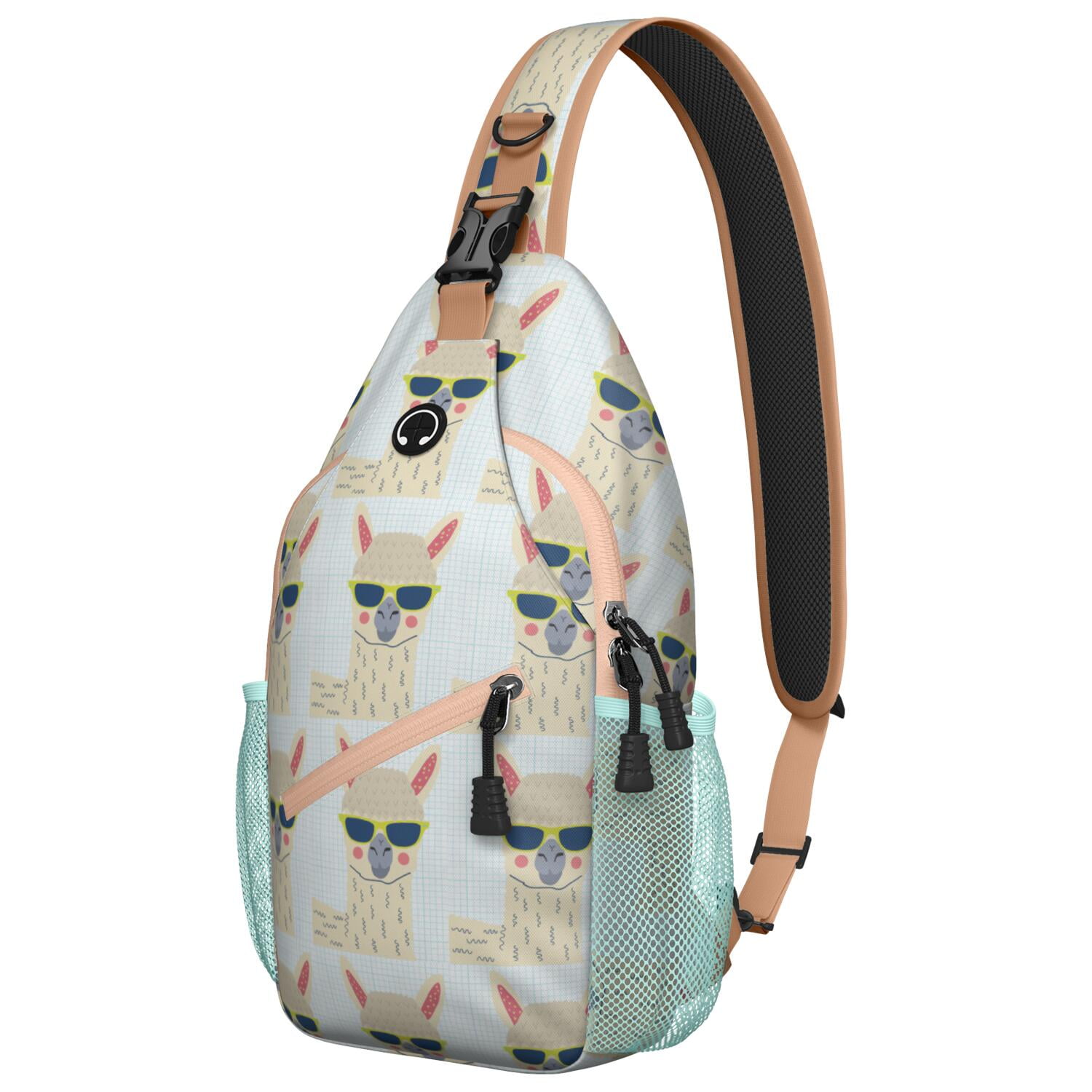 Cute Llama Sling Backpack, Funny Alpaca Cartoon Print Crossbody Bag ...