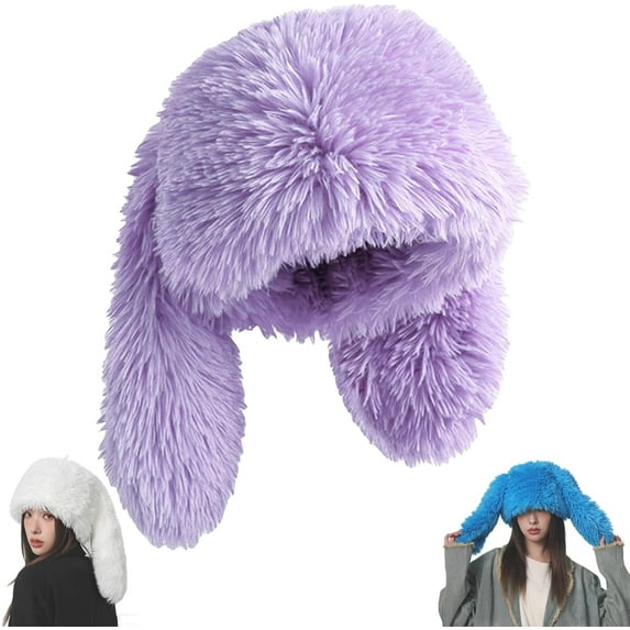 Cute Long Bunny Ear Plush Hat, Fluffy Bunny Ear Beanie for Women, Soft ...