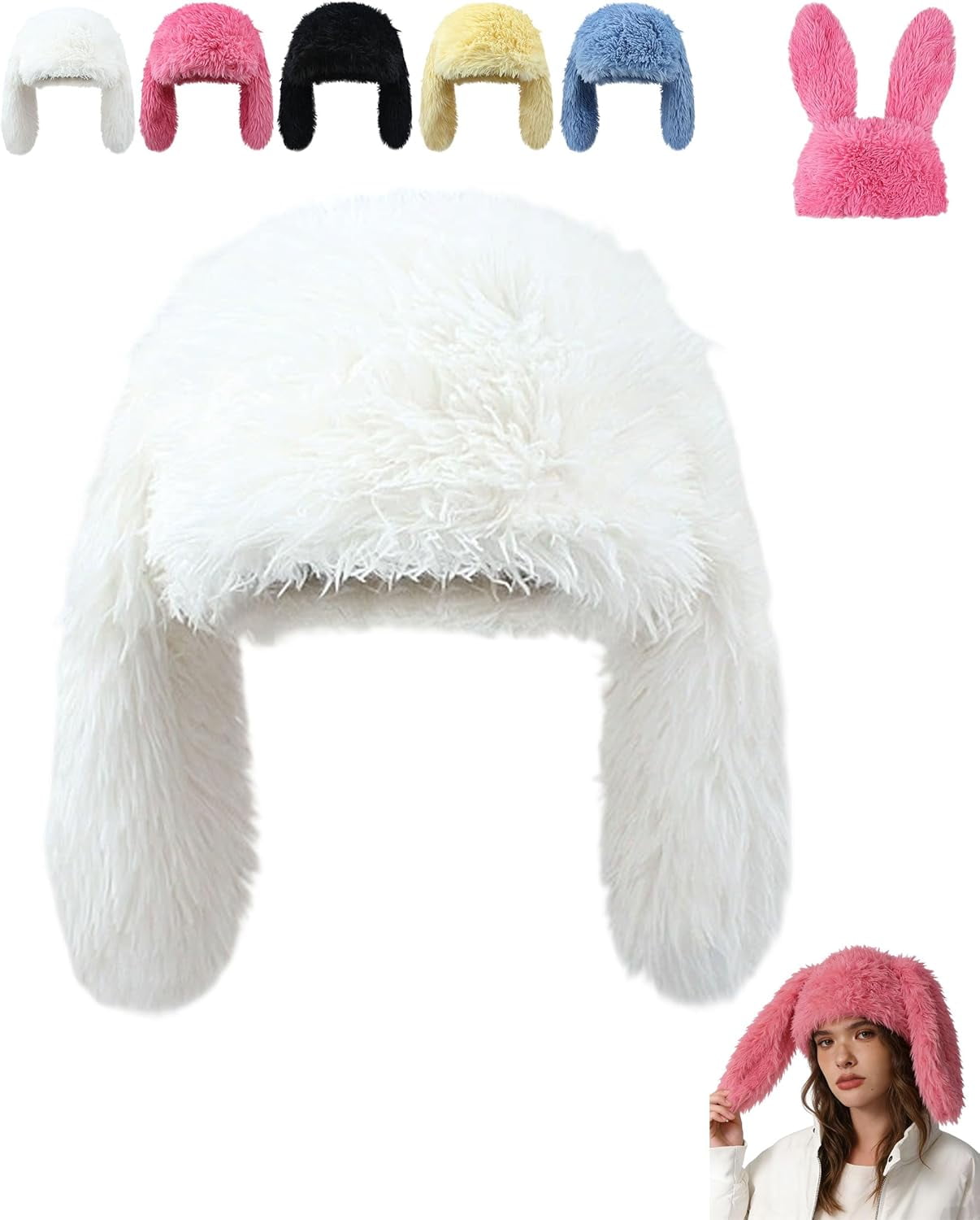 Cute Long Bunny Ear Plush Hat, Long Bunny Ears Beanie with Elasticized ...