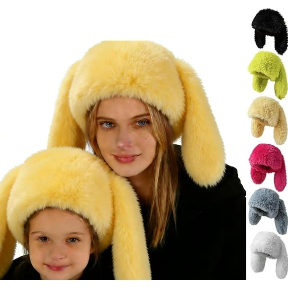Cute Long Bunny Ear Plush Hat,Soft Fluffy Winter Hat with Ears,Fuzzy ...