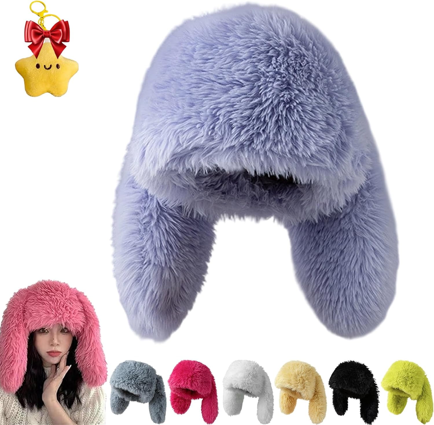 Cute Long Bunny Ear Plush Hat - Winter Fluffy & Warm, Bunny Ear Plush ...