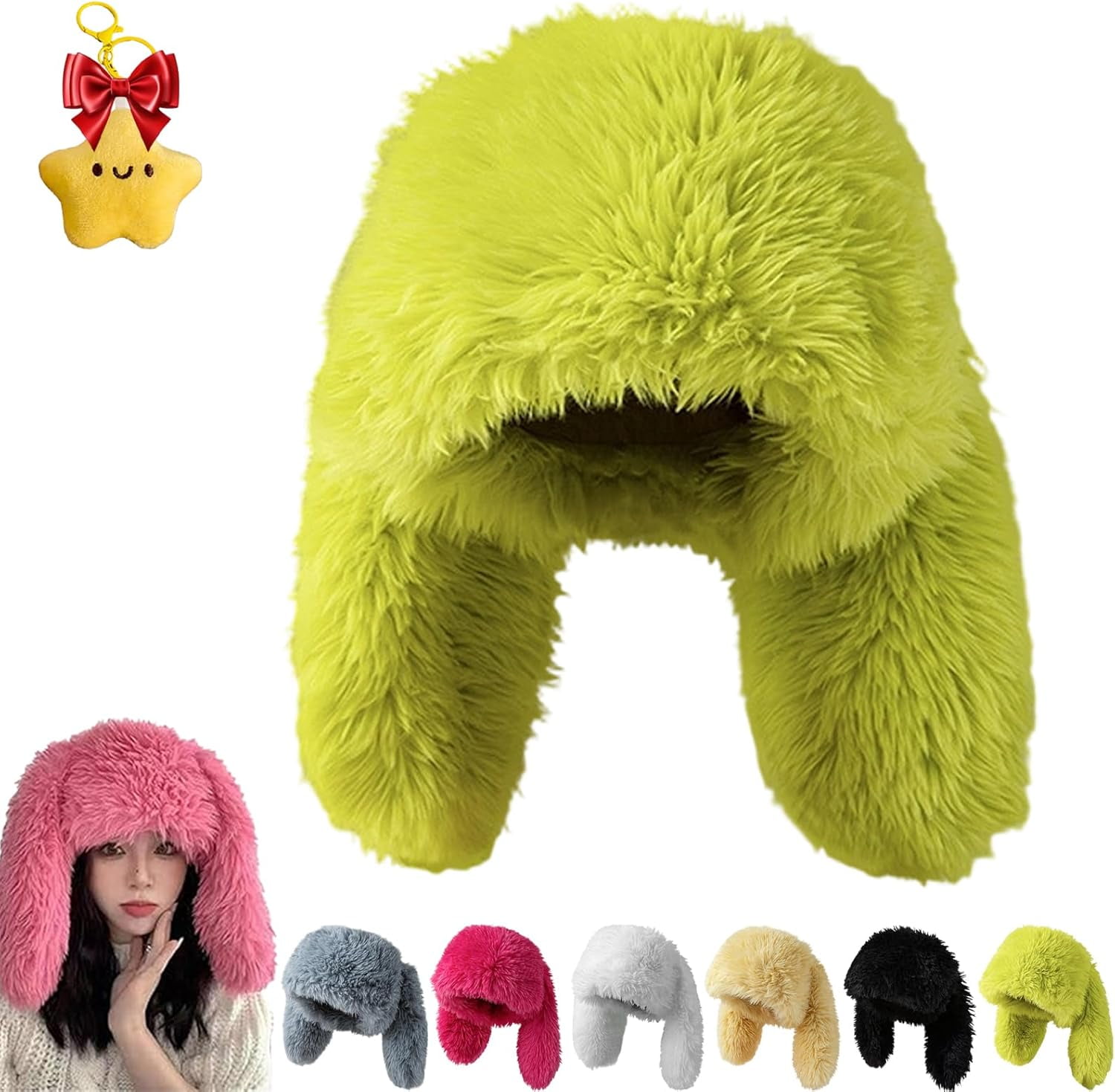 Cute Long Bunny Ear Plush Hat - Winter Fluffy & Warm, Bunny Ear Plush ...