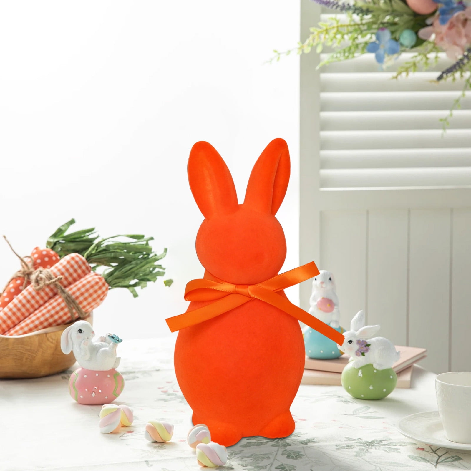 Cute Long-Eared Bunny Sculpture Ornaments Desktop Ceramic Easter Rabbit ...