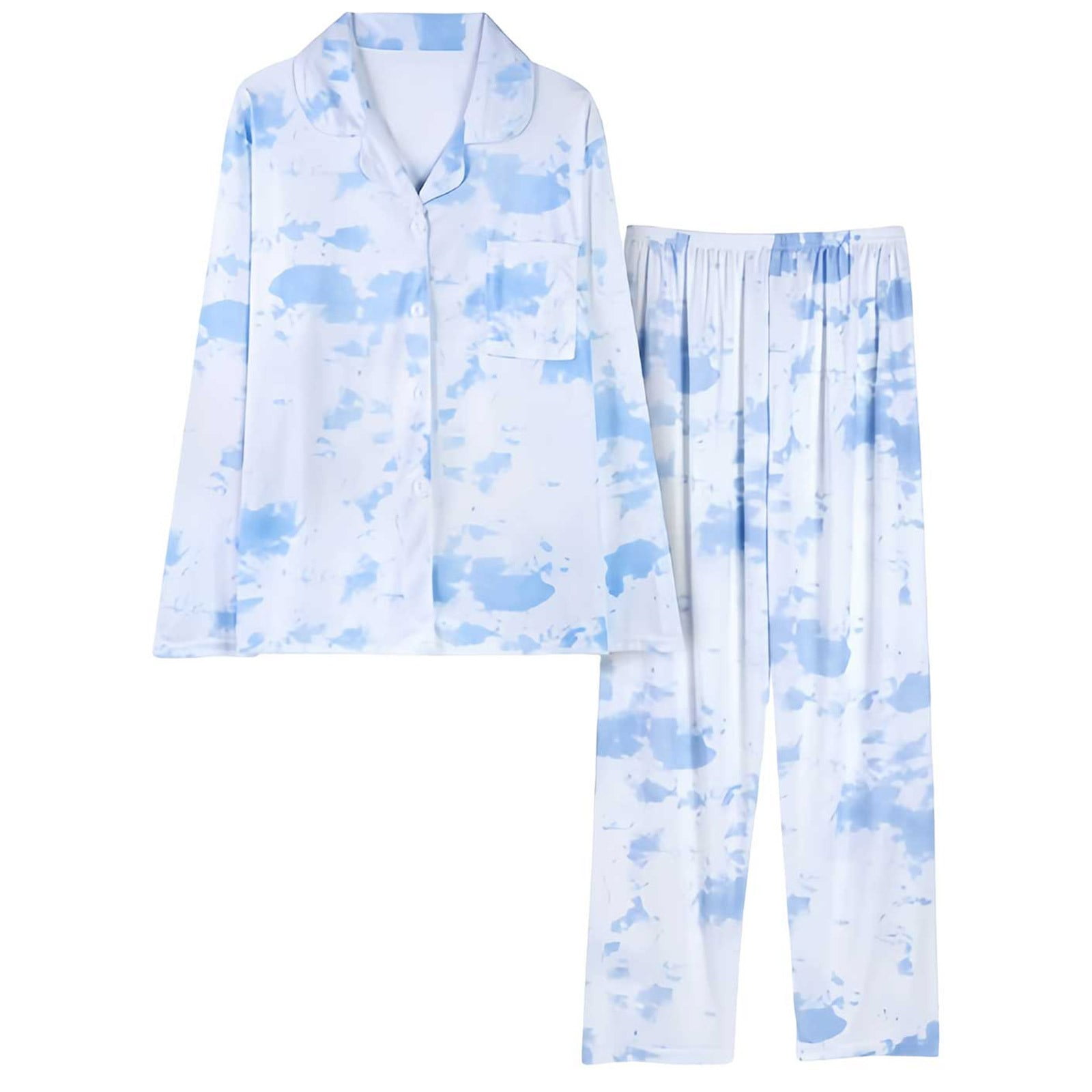 Cute Long Sleeve 2 Piece Pajama Set - Button Loungewear With Pockets ...