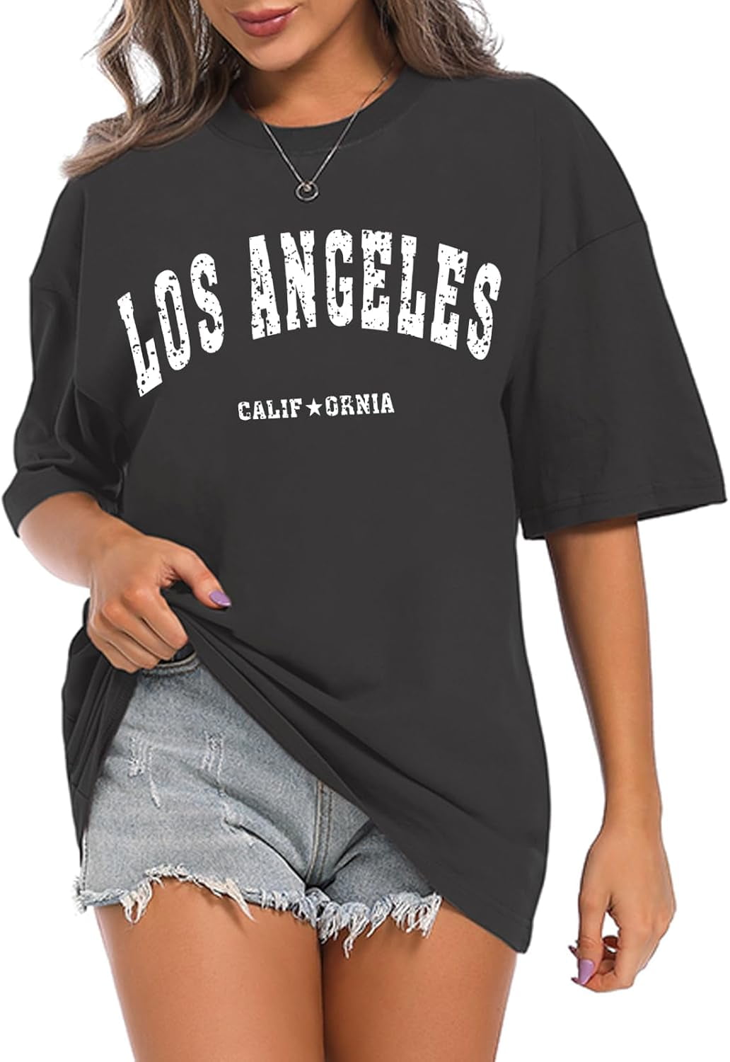 Cute Los Angeles Shirts for Women Boyfriend Oversized Graphic Tees for Teens Girls Trendy Baggy ...