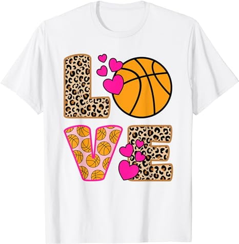 Cute Love Basketball Leopard Print Women Girls Basketball T-Shirt ...