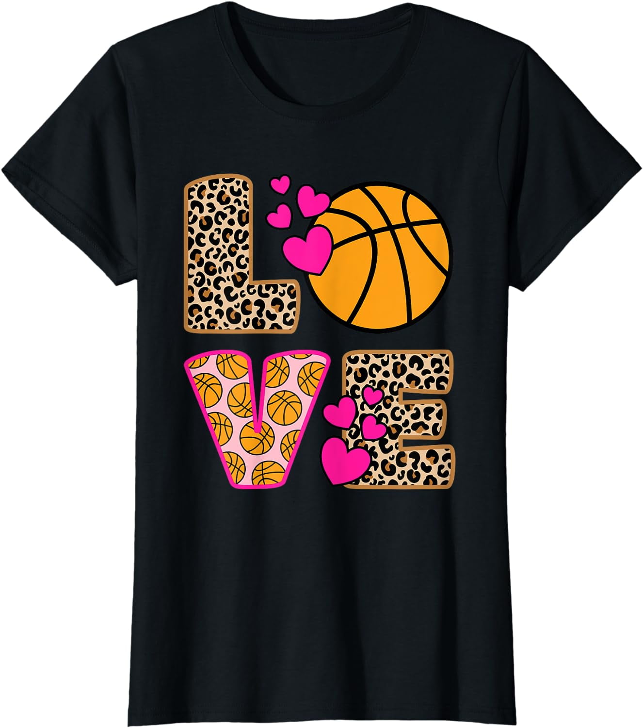 Cute Love Basketball Leopard Print Women Girls Basketball T-Shirt ...