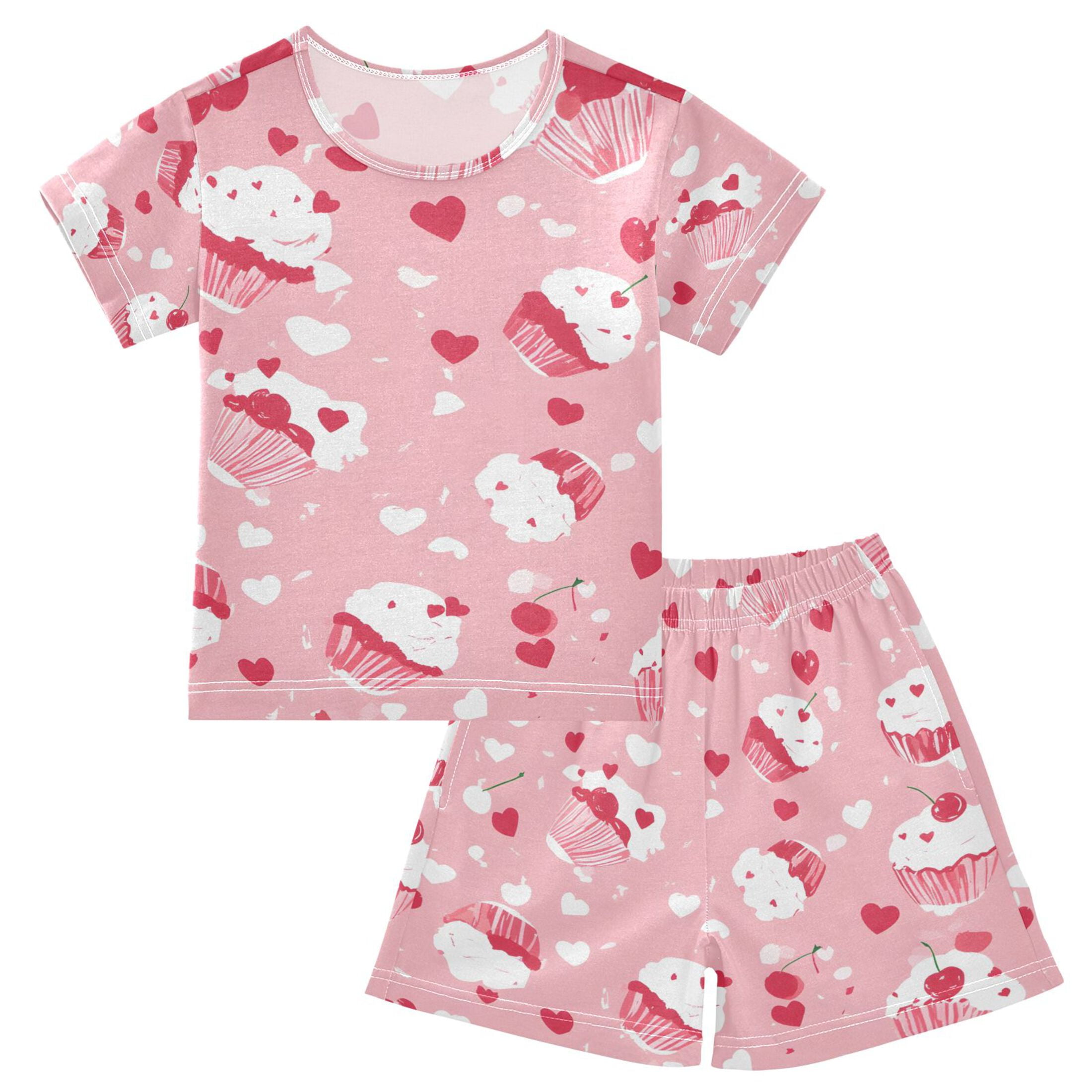 Cute Love Cake Summer Pajama Set Soft Cotton Short Sleeve Sleepwear ...