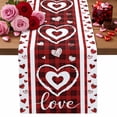 Cute Love Heart Cotton Linen Table Runner Red Buffalo Plaid Dining ...
