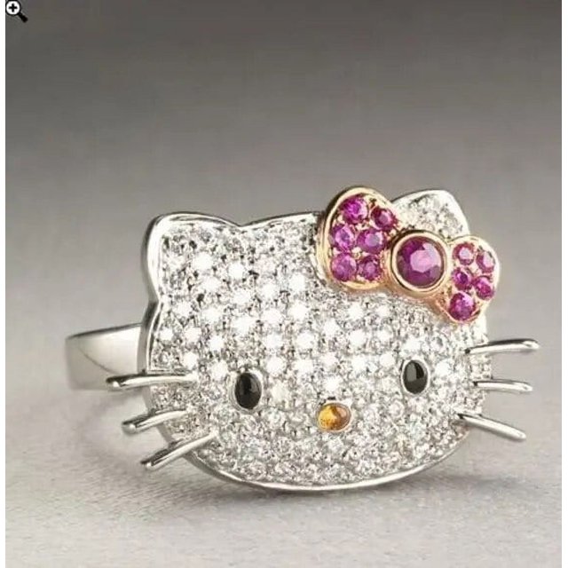 Cute Love Heart Hello Kitty Rhinestone Rings Necklace Sanrio Kitty Cat ...