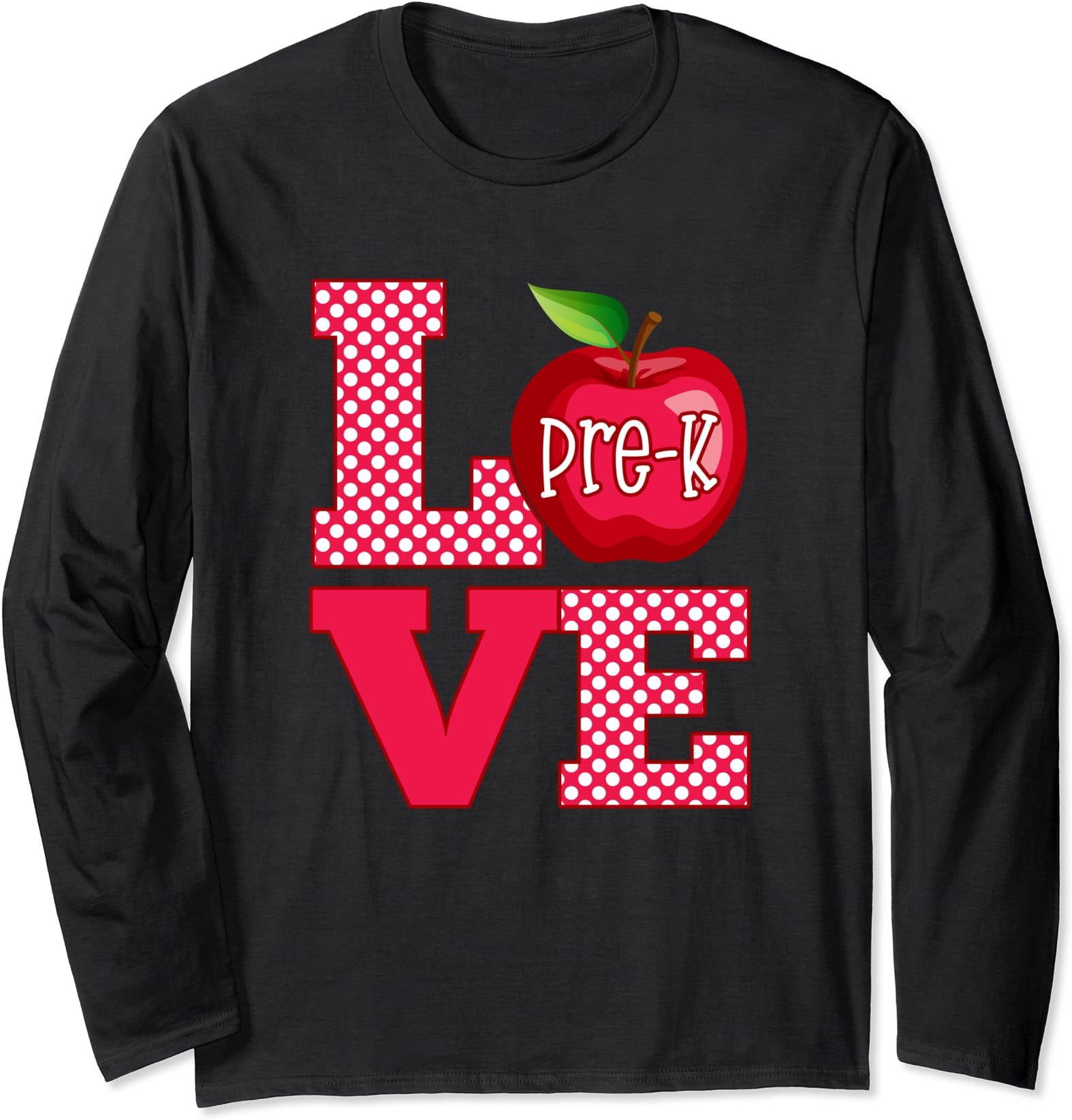 Cute Love Pre-K Apple Design Long Sleeve T-Shirt for Preschool Teacher ...