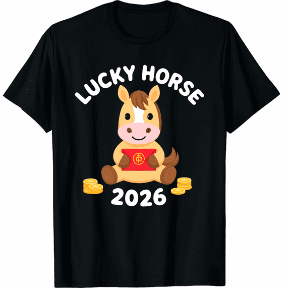 Cute Lucky Horse with Red Envelope Chinese New Year 2026 Graphic T ...