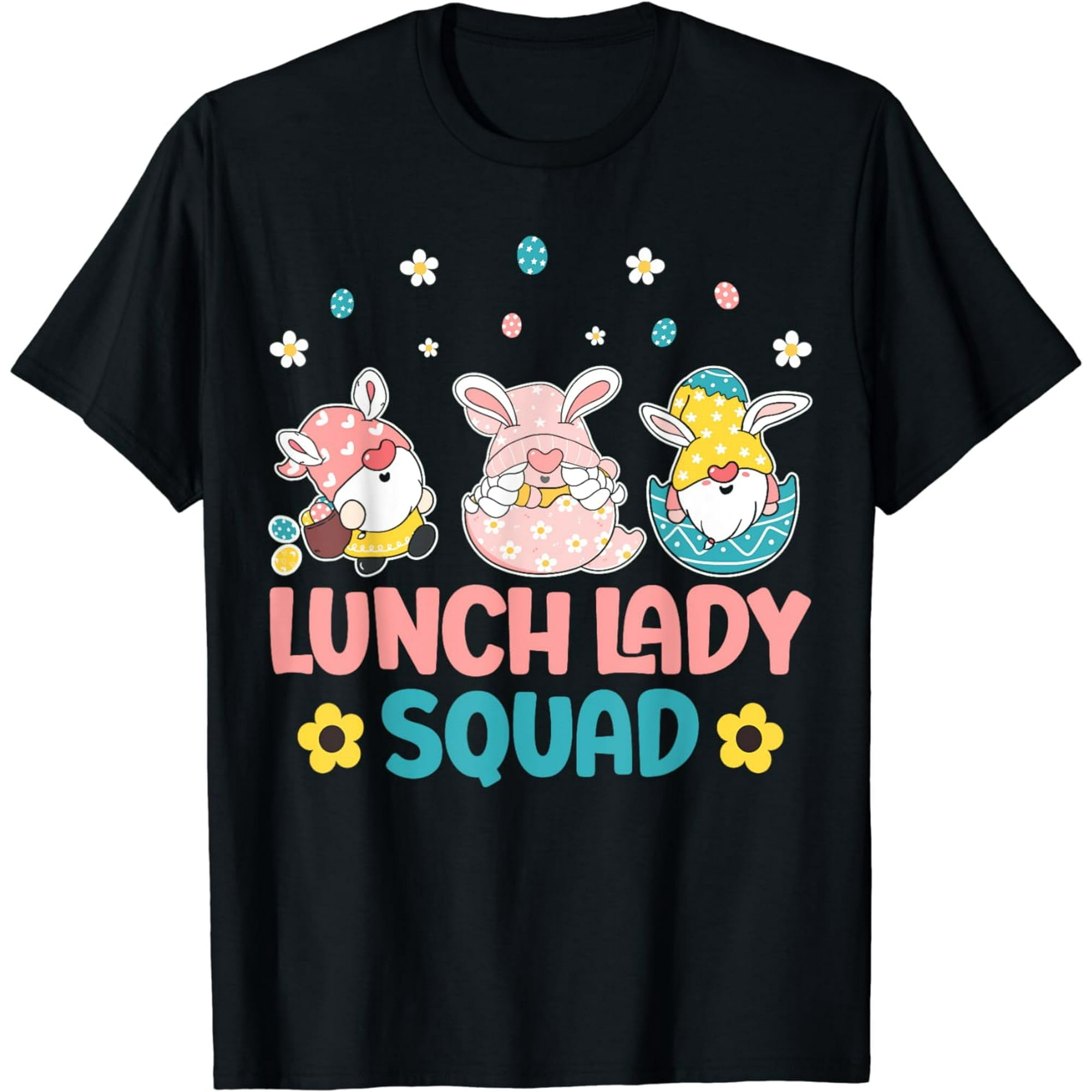 Cute Lunch Lady Squad Graphic T-Shirt, Funny Easter Gnome Bunny Women's ...