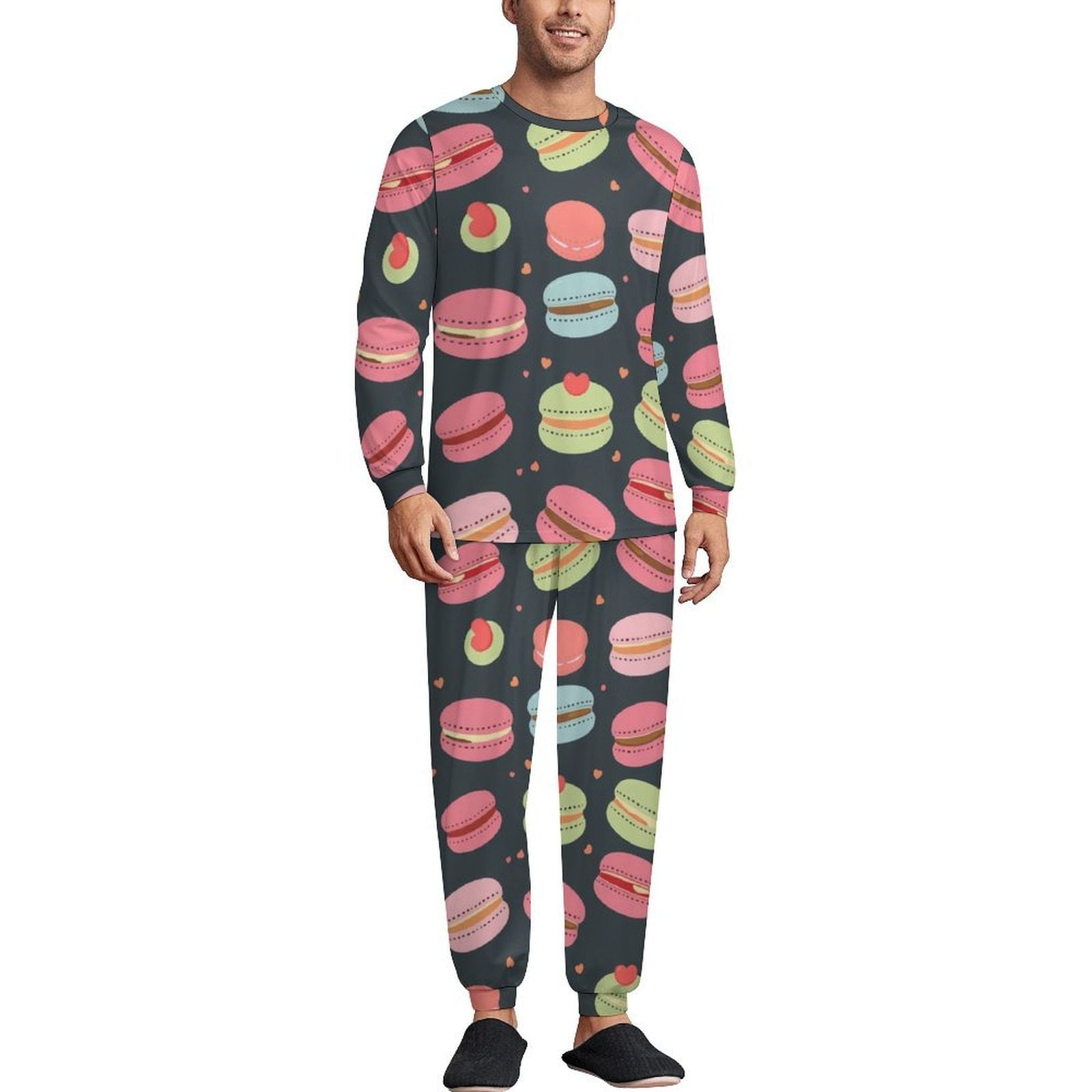 Cute Macaron's Seamless Pattern — 插圖 Pajamas Long Sleeves 2 Pieces Room Pajama Sets Printed Warm ...