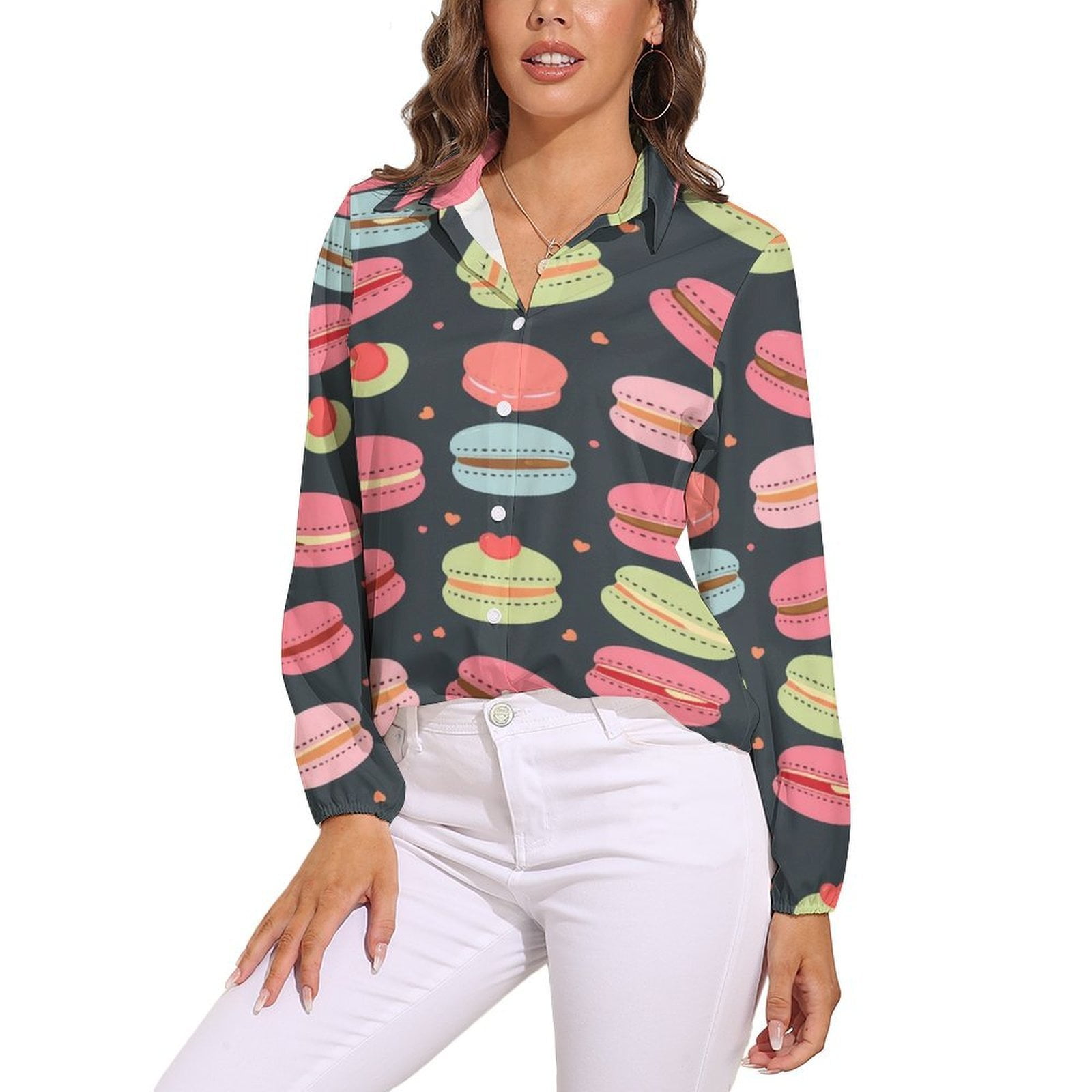Cute Macaron's Seamless Pattern — 插圖 Women Long Sleeve Shirts Clothing ...
