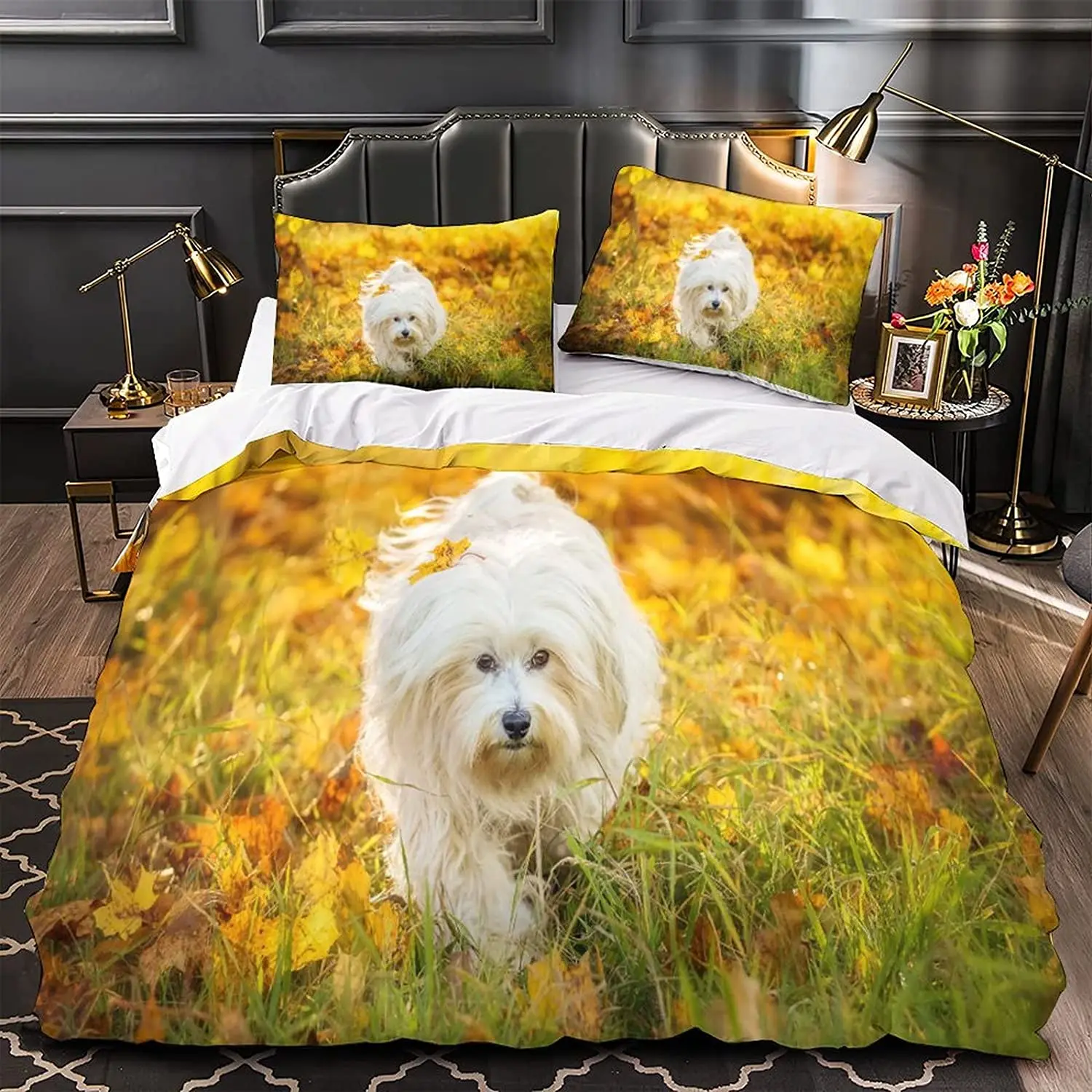 Cute Maltese Dog Duvet Cover Set Dog Breed Theme Bedding Set Microfiber ...