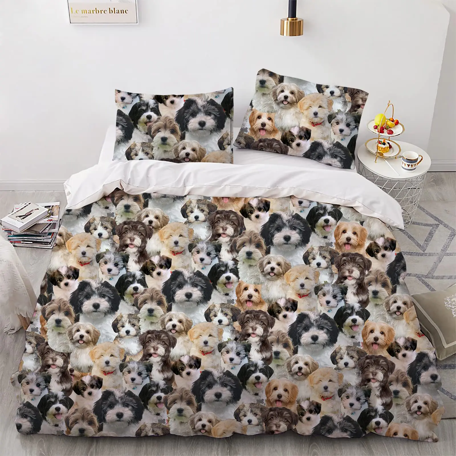 Cute Maltese Dog Duvet Cover Set Dog Breed Theme Bedding Set Microfiber ...