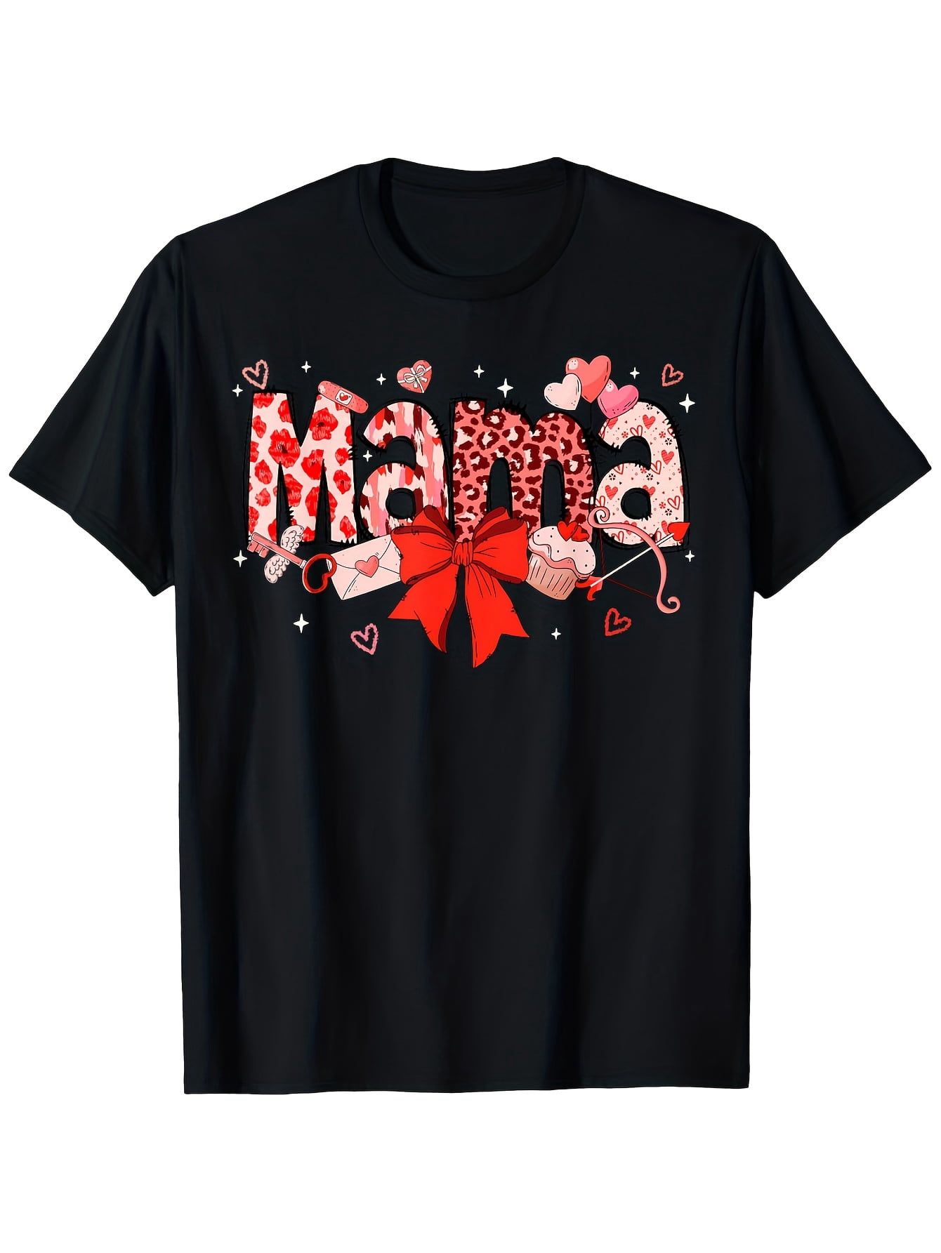 Cute Mama Valentine's Day Graphic T-Shirt with Leopard Print Floral ...