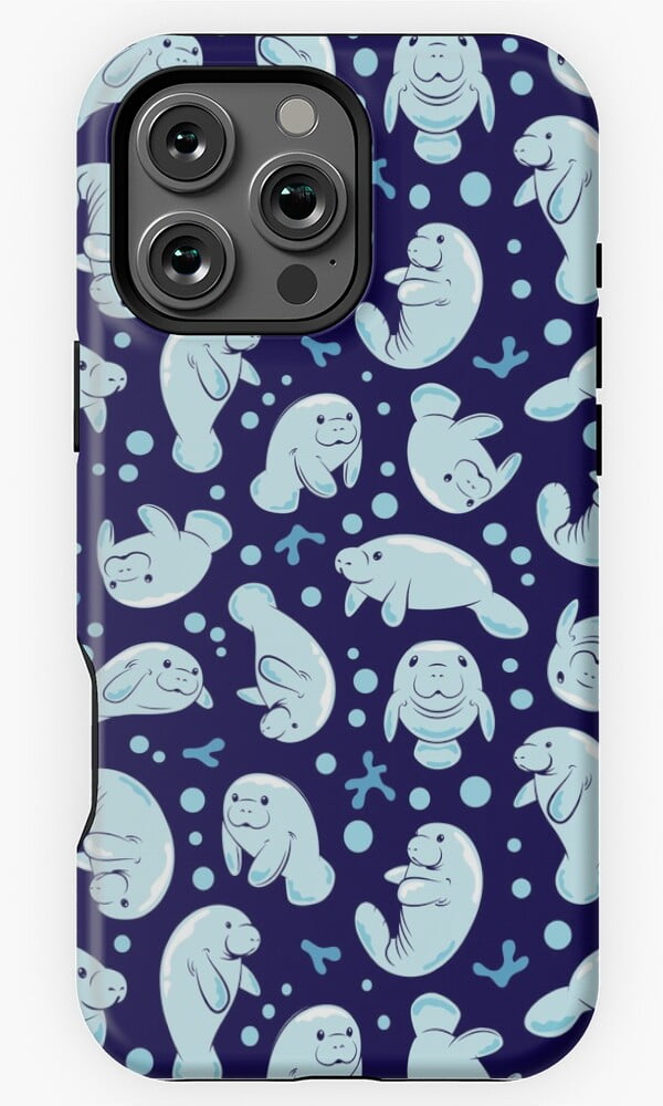 Cute Manatee Florida Sea Cow Blue Animal Pattern iPhone 11–16 Pro Max ...
