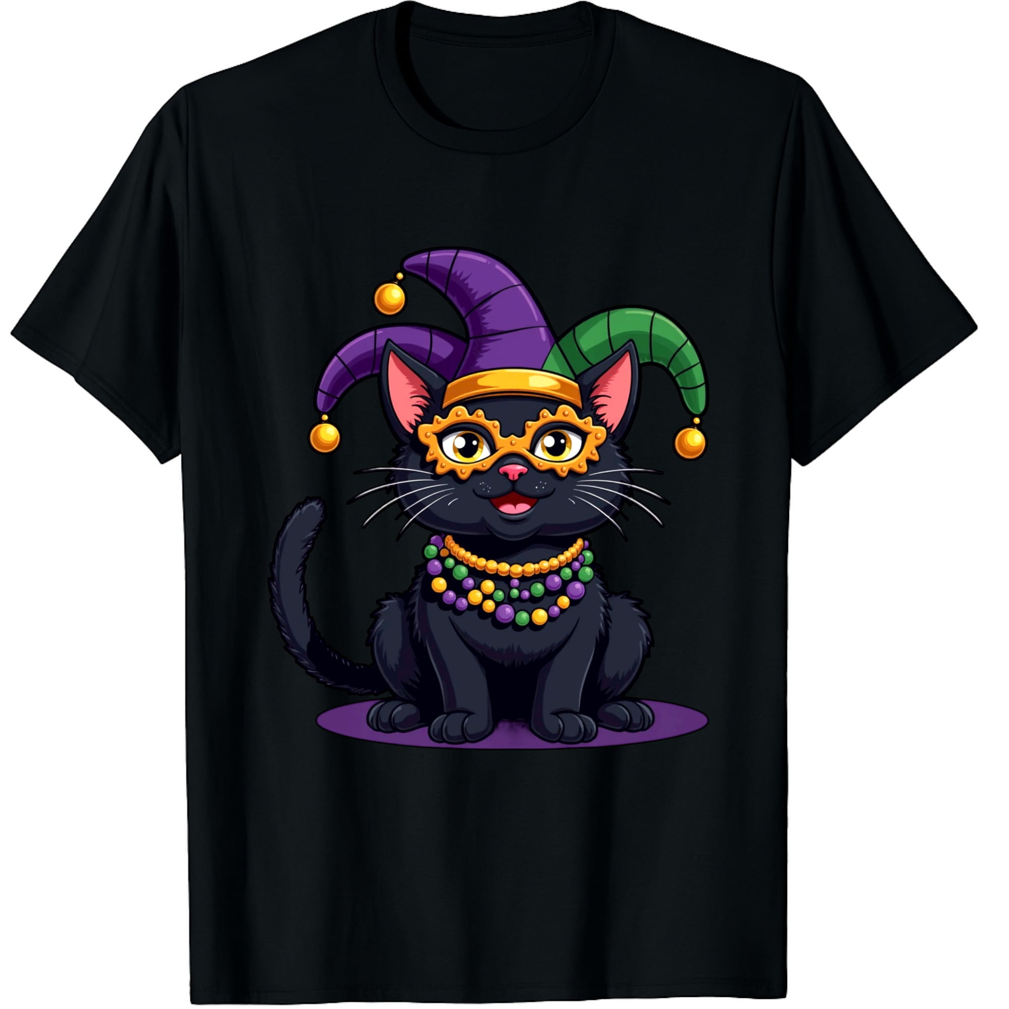 Cute Mardi Gras Cat Cat Lovers Carnival Mask Graphic Crew Neck Short ...