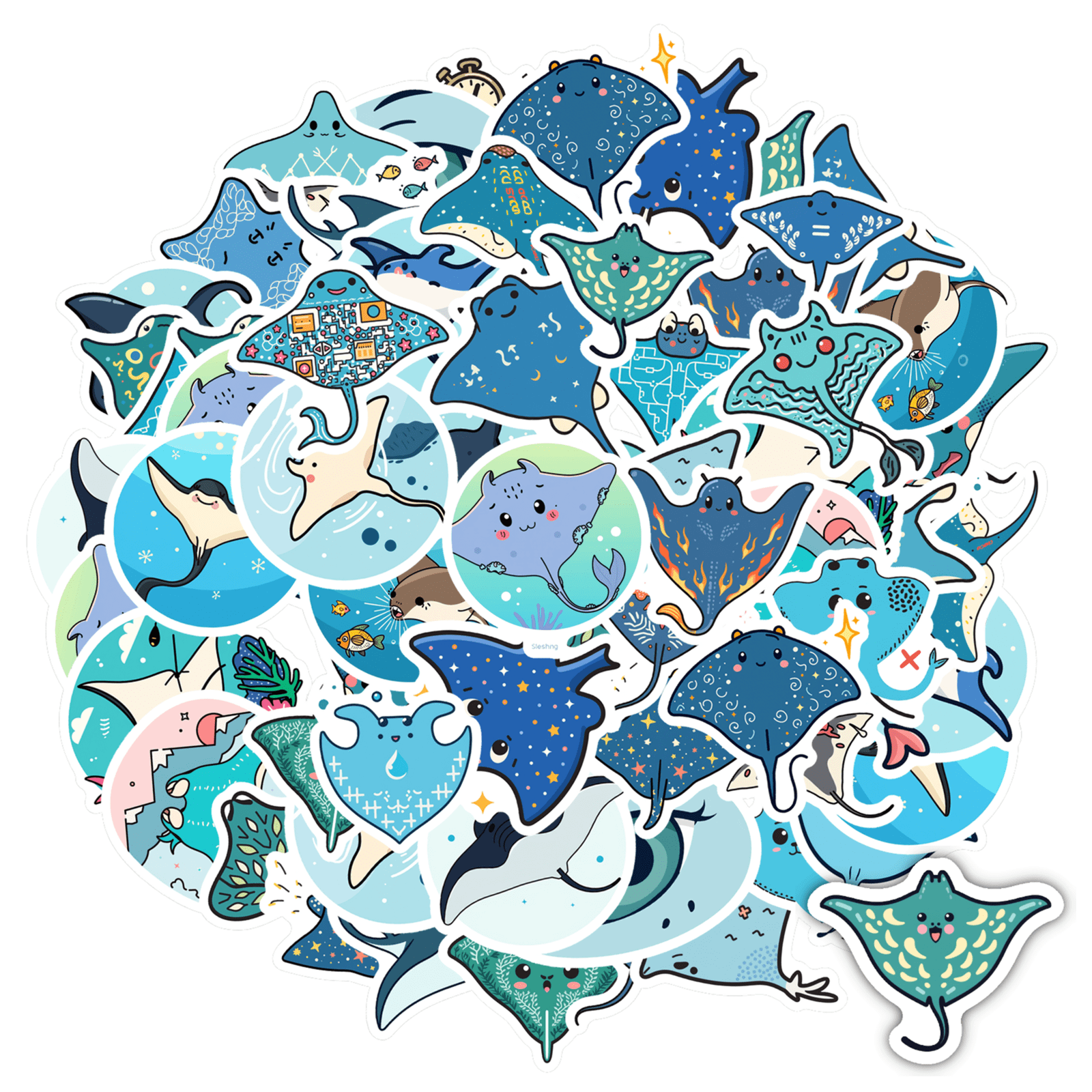 Cute Marine Life Stickers Ocean Animal Decals Cartoon Manta Ray for ...