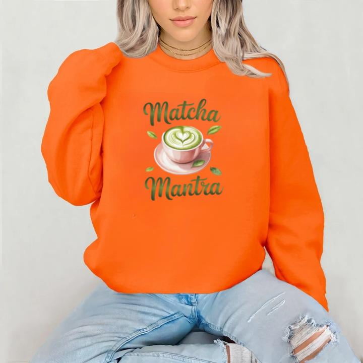 Cute Matcha Mantra Tea with Leaves Graphic Art Design Sweatshirt, up to ...