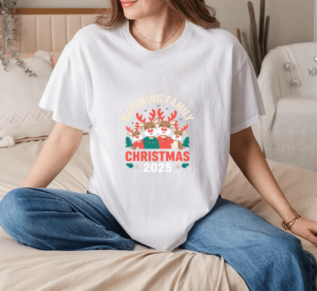 Cute Matching Family Reindeer 2025 Christmas Group Holiday Art Unisex T-Shirt, up to size 5XL ...