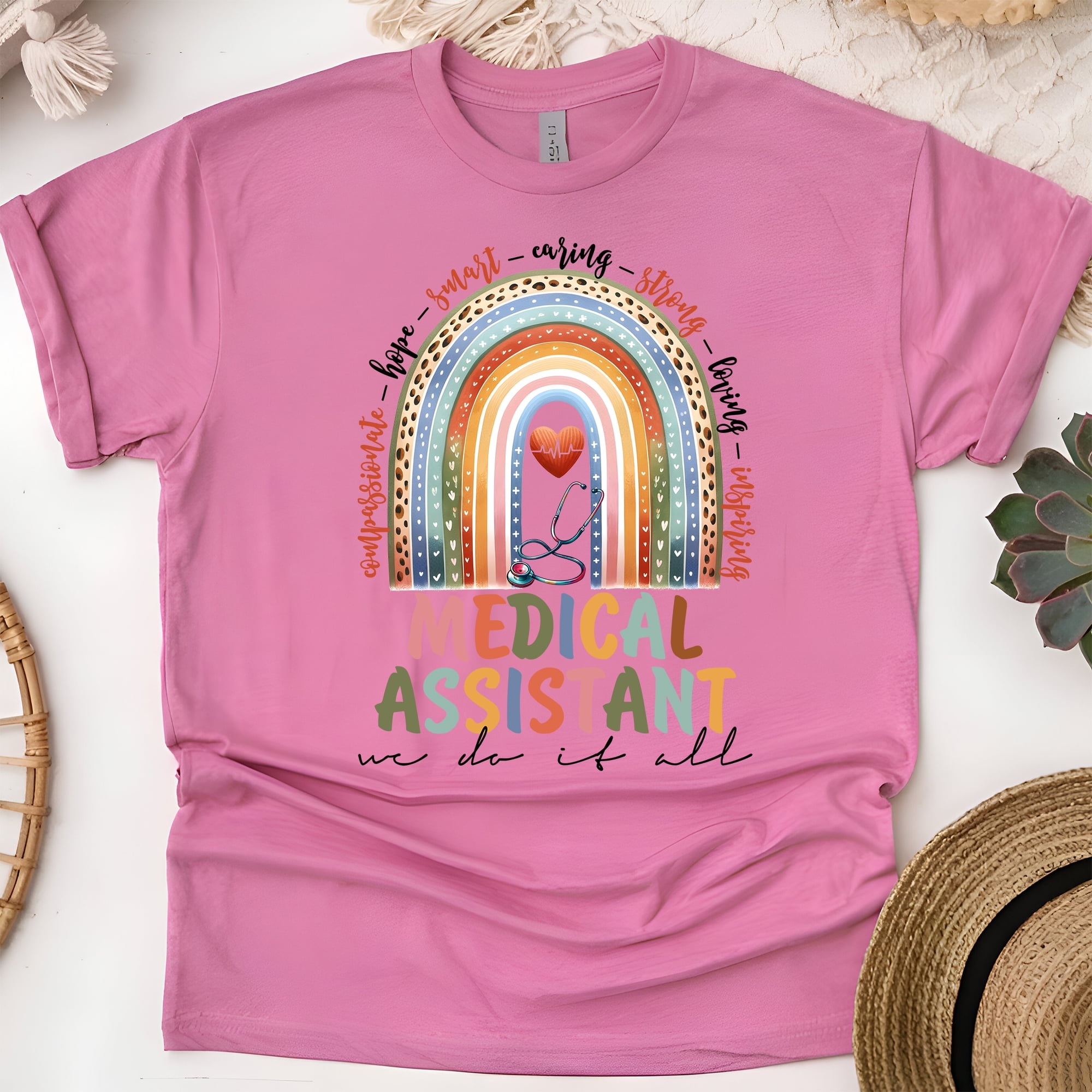 Cute Medical Assistant T-Shirt | Colorful Stethoscope Rainbow Design ...