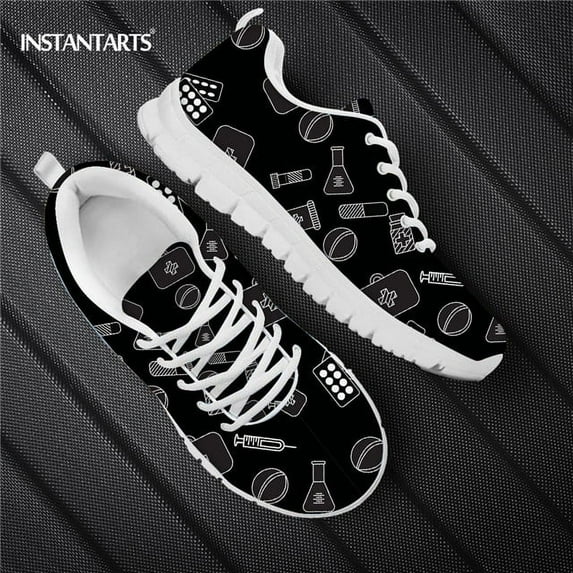Cute Medicine Pattern Designer Sneakers Women Nursing Shoes Casual Lace ...