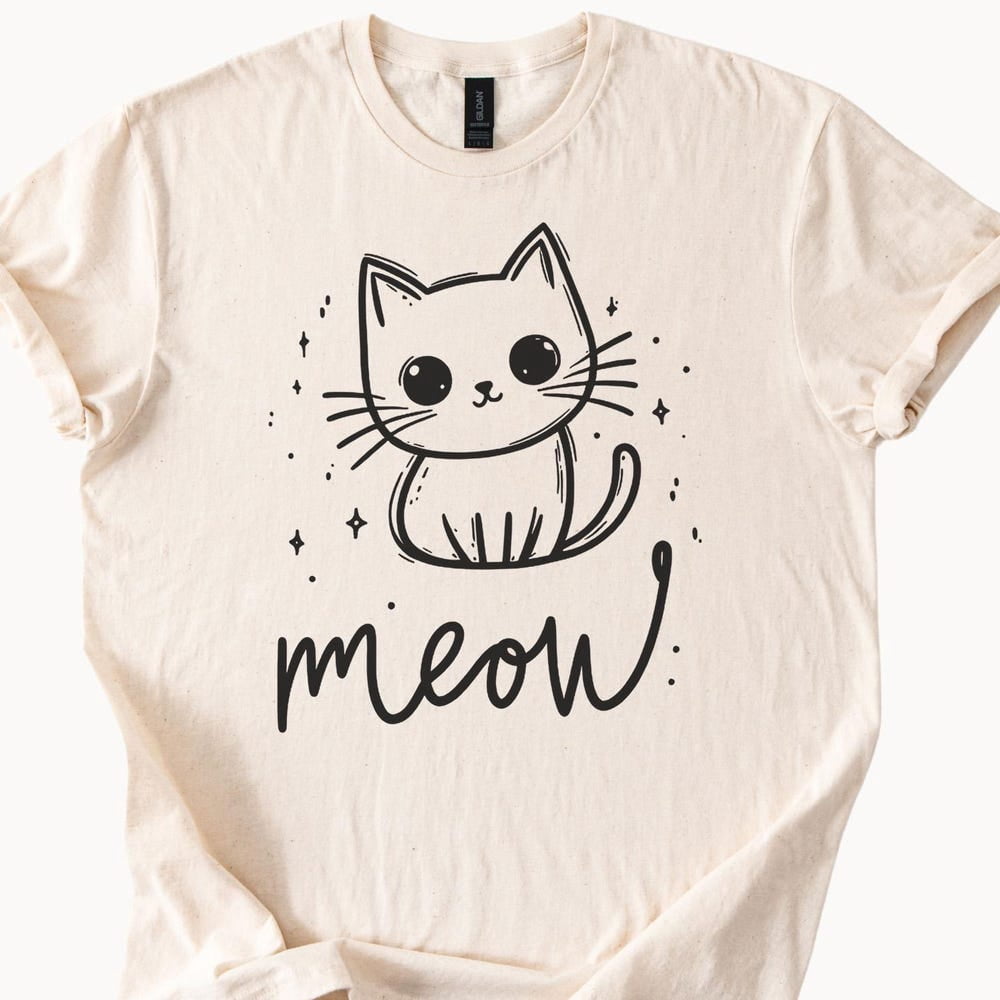 Cute Meow Cat T-Shirt Natural Beige Color Kitten Lover Tee Graphic ...