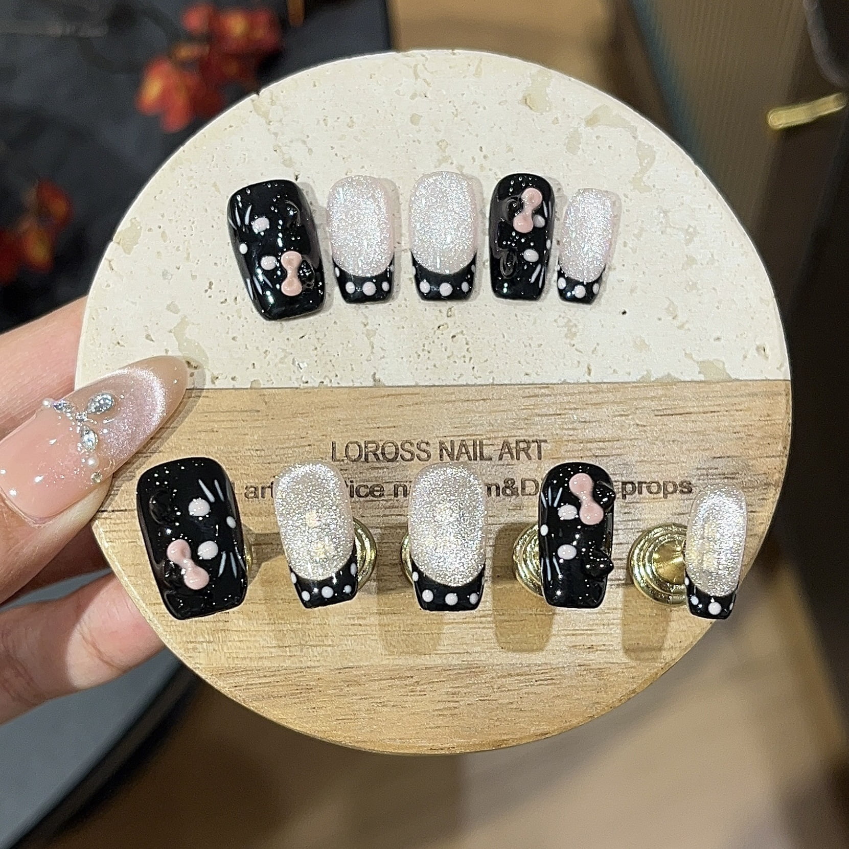 [Cute Meow] Cute Sweet Cool Wind Hand-painted Black Pink Cat French ...